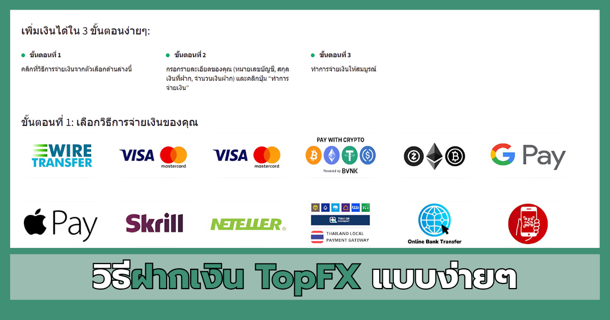 วิธีฝากเงิน TopFX แบบง่ายๆเพียงไม่กี่ขั้นตอน ฝากแล้วเงินเข้าทันที
